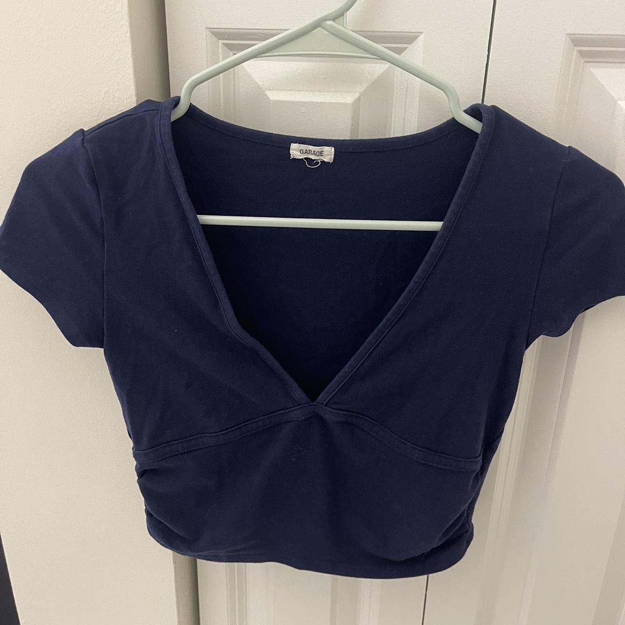 navy blue cropped shirt from garage. super cute and... - Depop