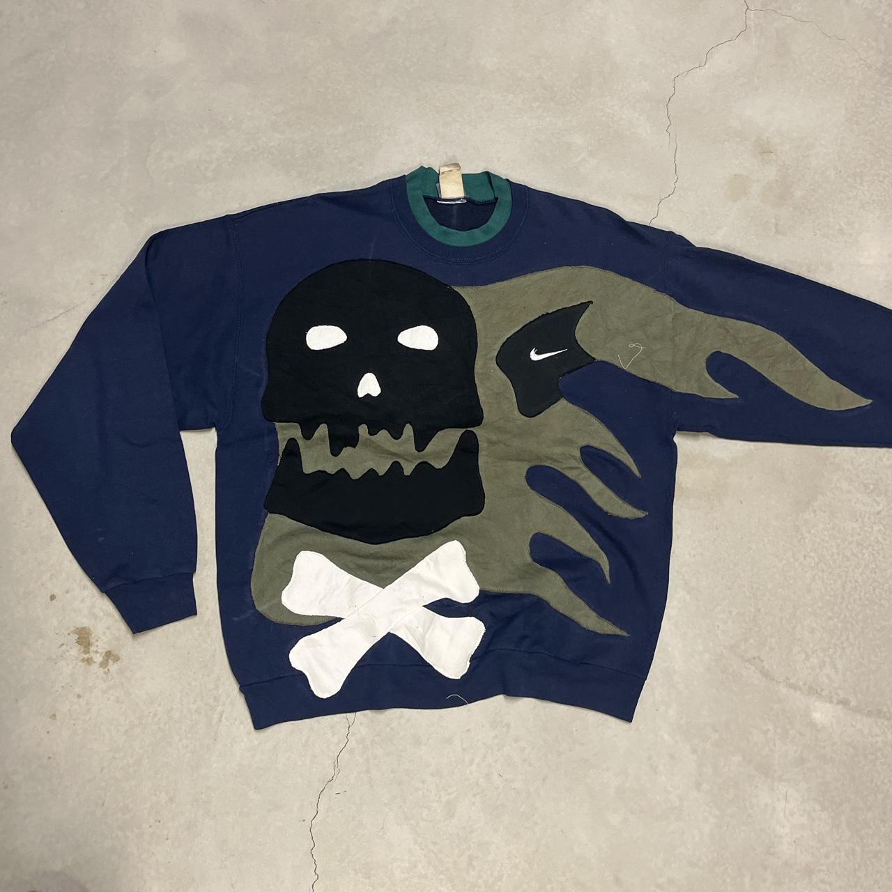 Custom Rework skull Nike Crewneck (XL loose) TAG IS... - Depop