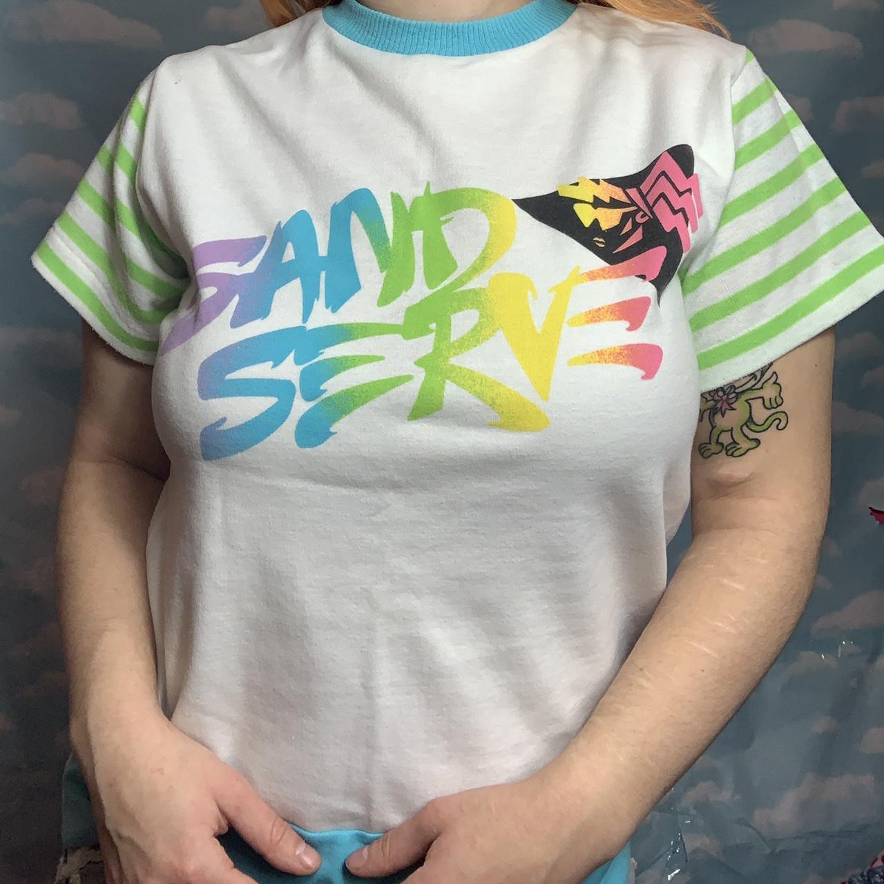 Adorable 90s rainbow surfer tee! The lime green... - Depop