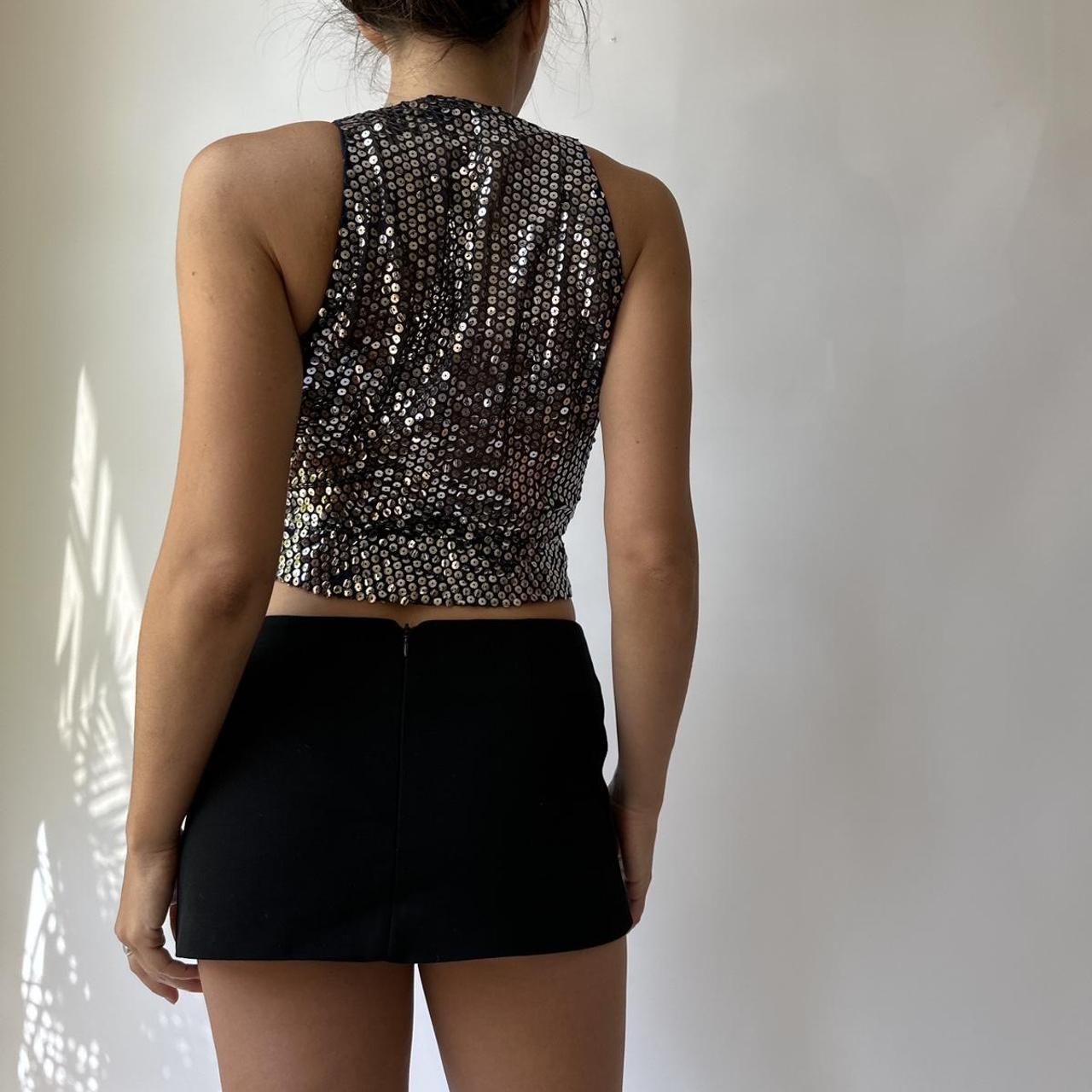 Vintage Silver Sequin V Neck Crop Top Awesome... - Depop