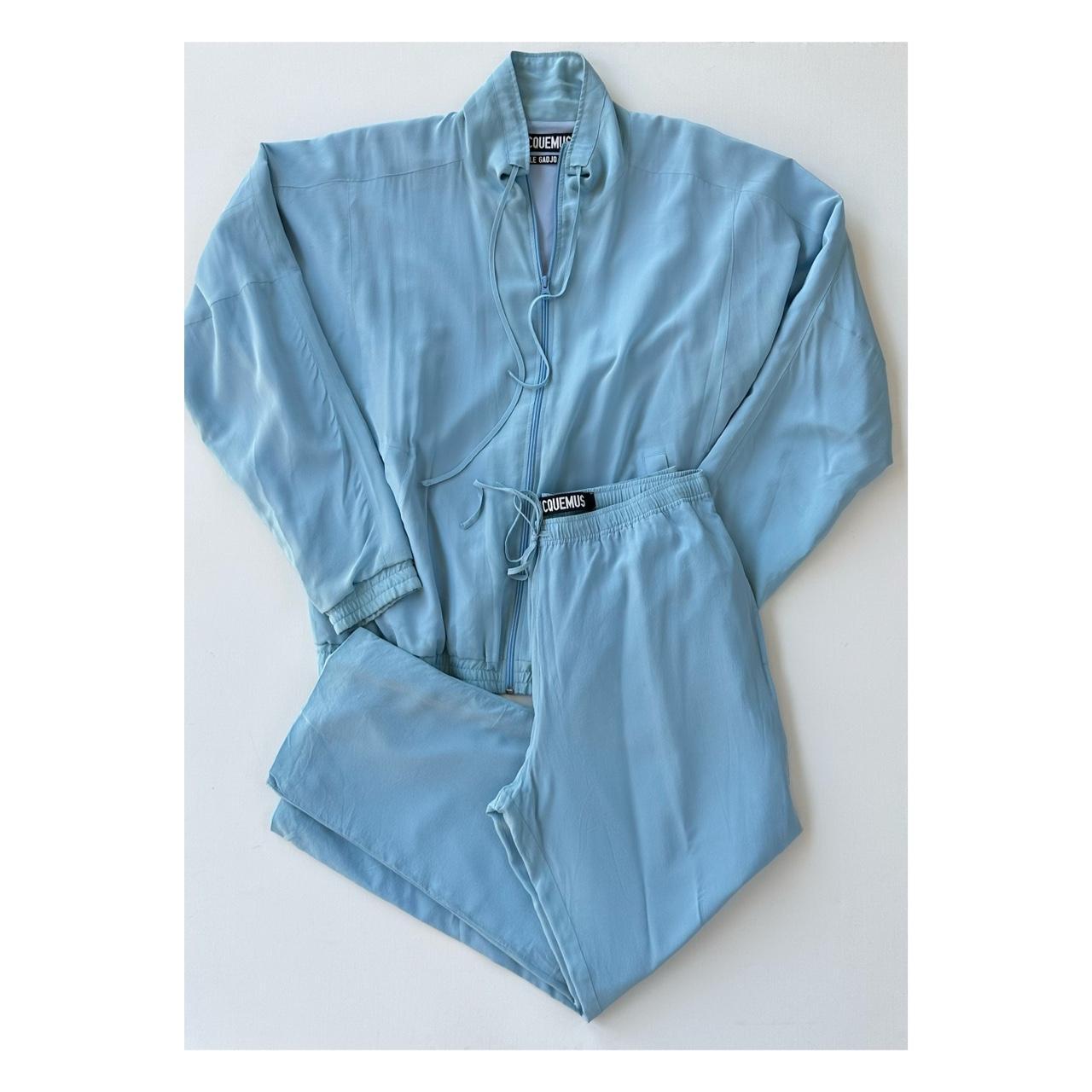 Jacquemus men’s silk light blue jacket and pant set.... - Depop