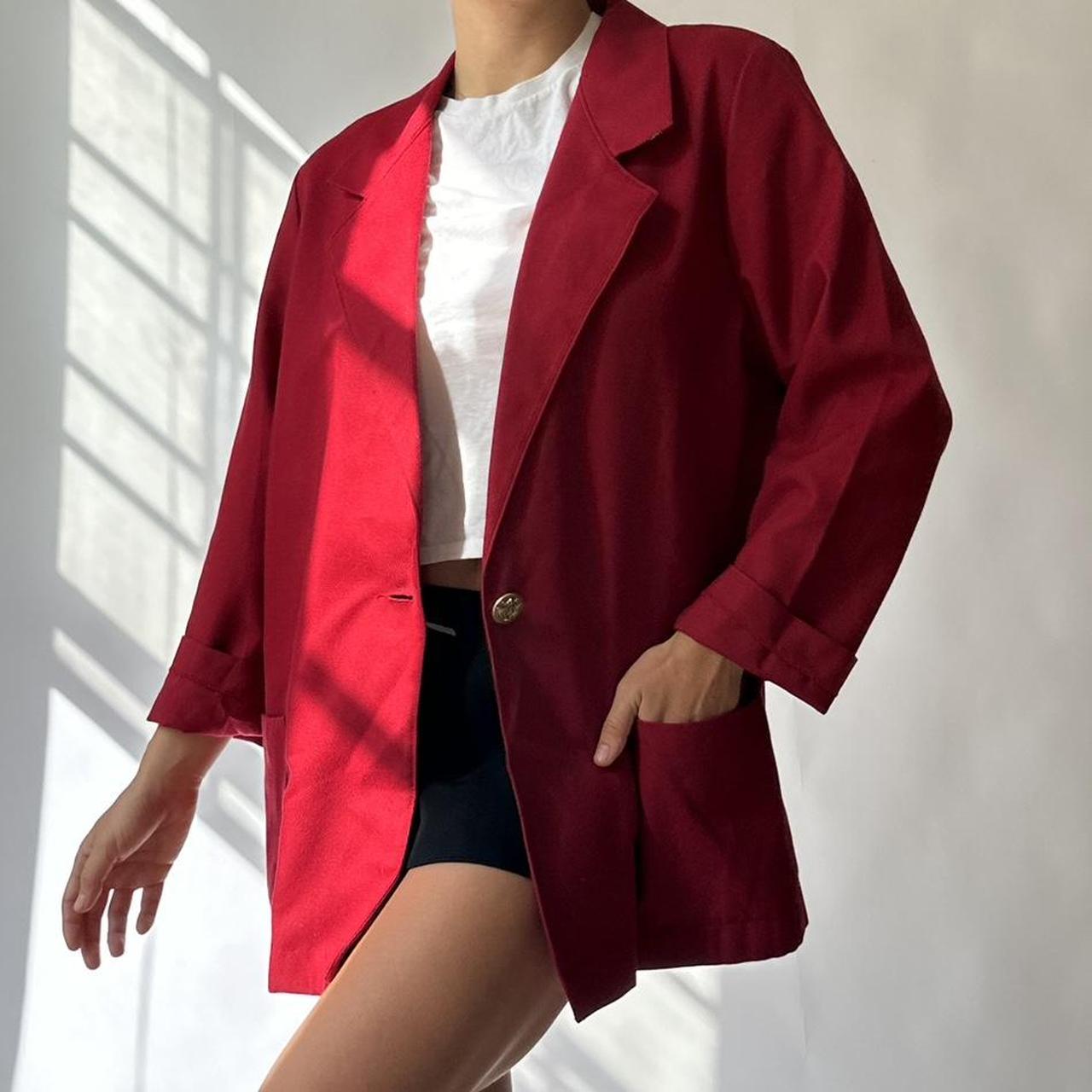 Vintage red single button soft blazer jacket Light... - Depop