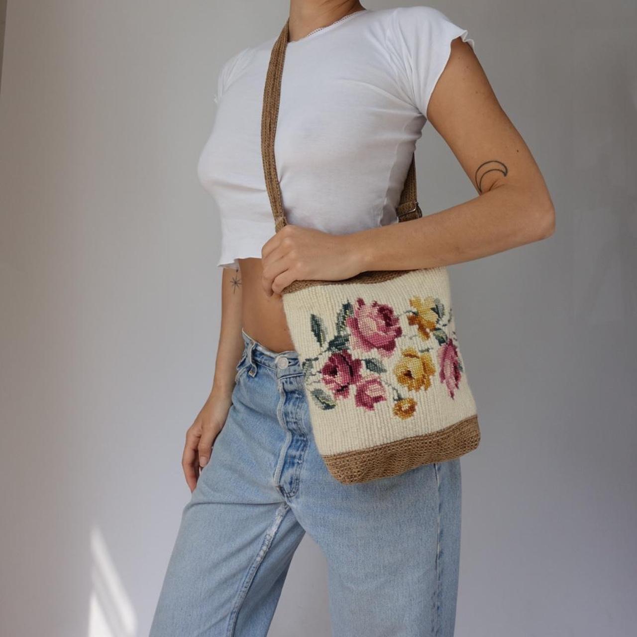 Vintage floral knit bucket bag Super cute... | Depop