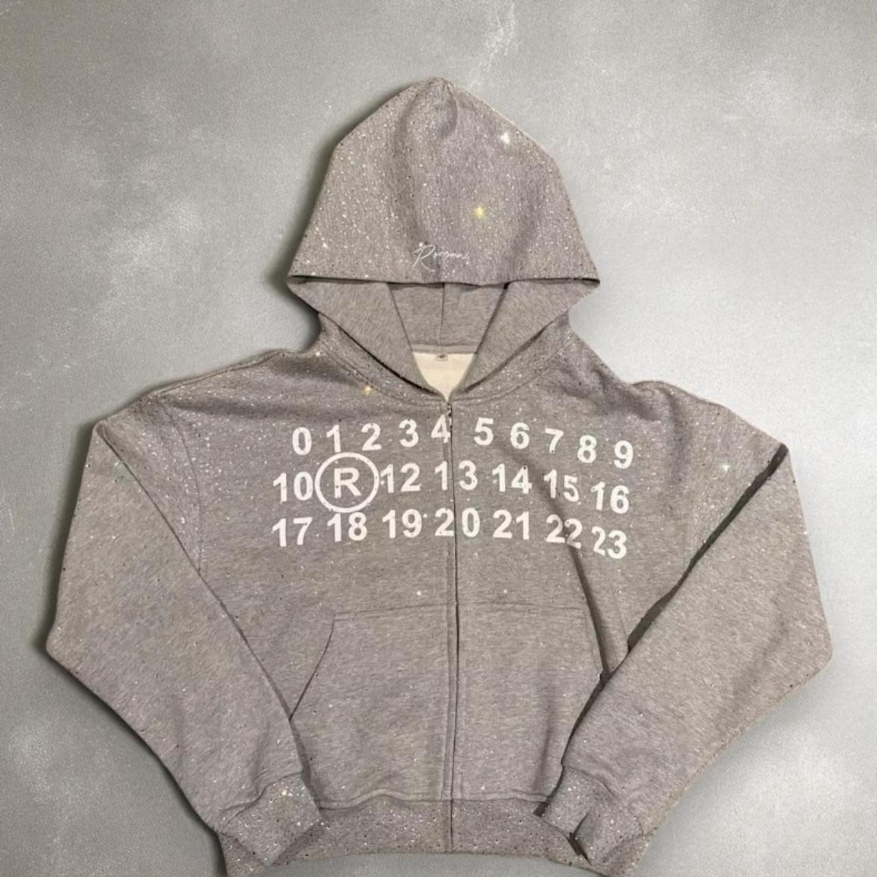 Grey Cropped Number Zip Up. Modern y2k grey cropped... | Depop