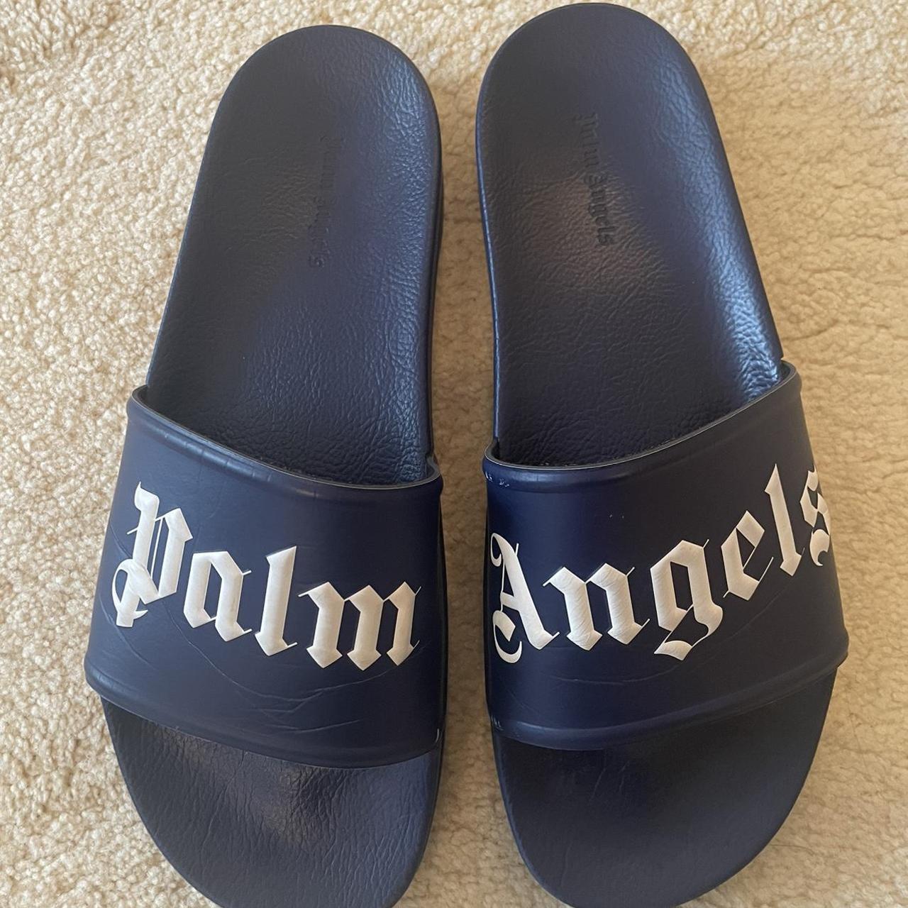 Palm Angels Men's Navy Slides | Depop