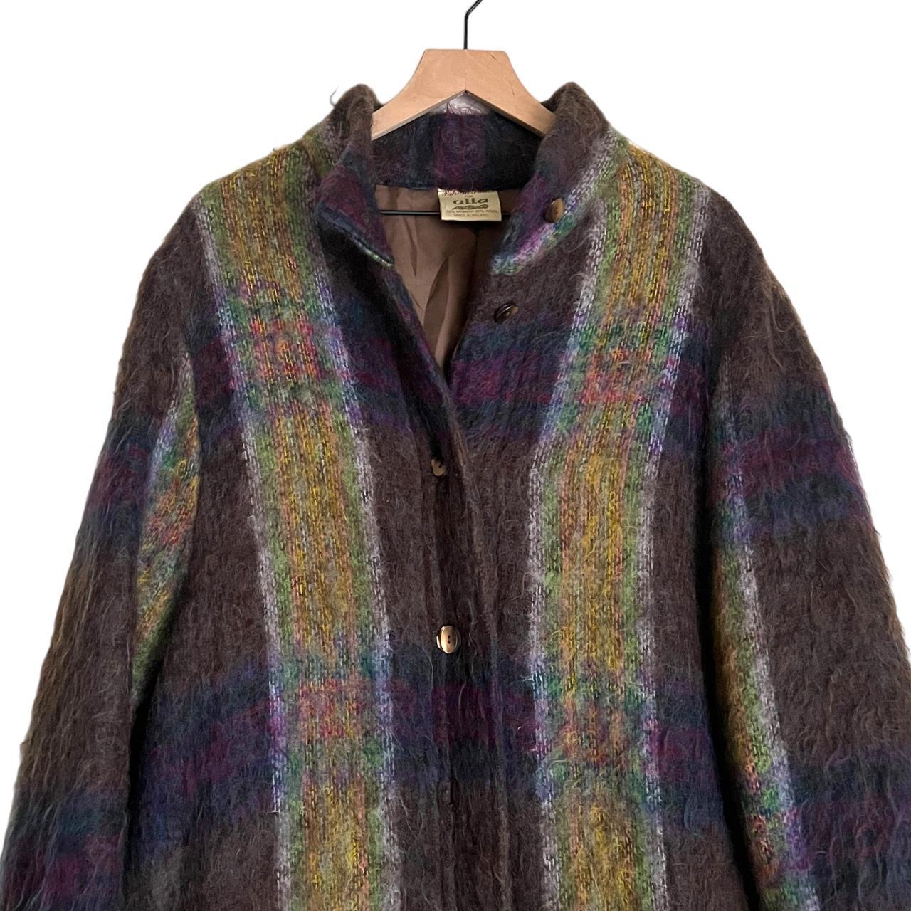 Vintage Furry Multicolored Mohair Coat from Ulla in... - Depop
