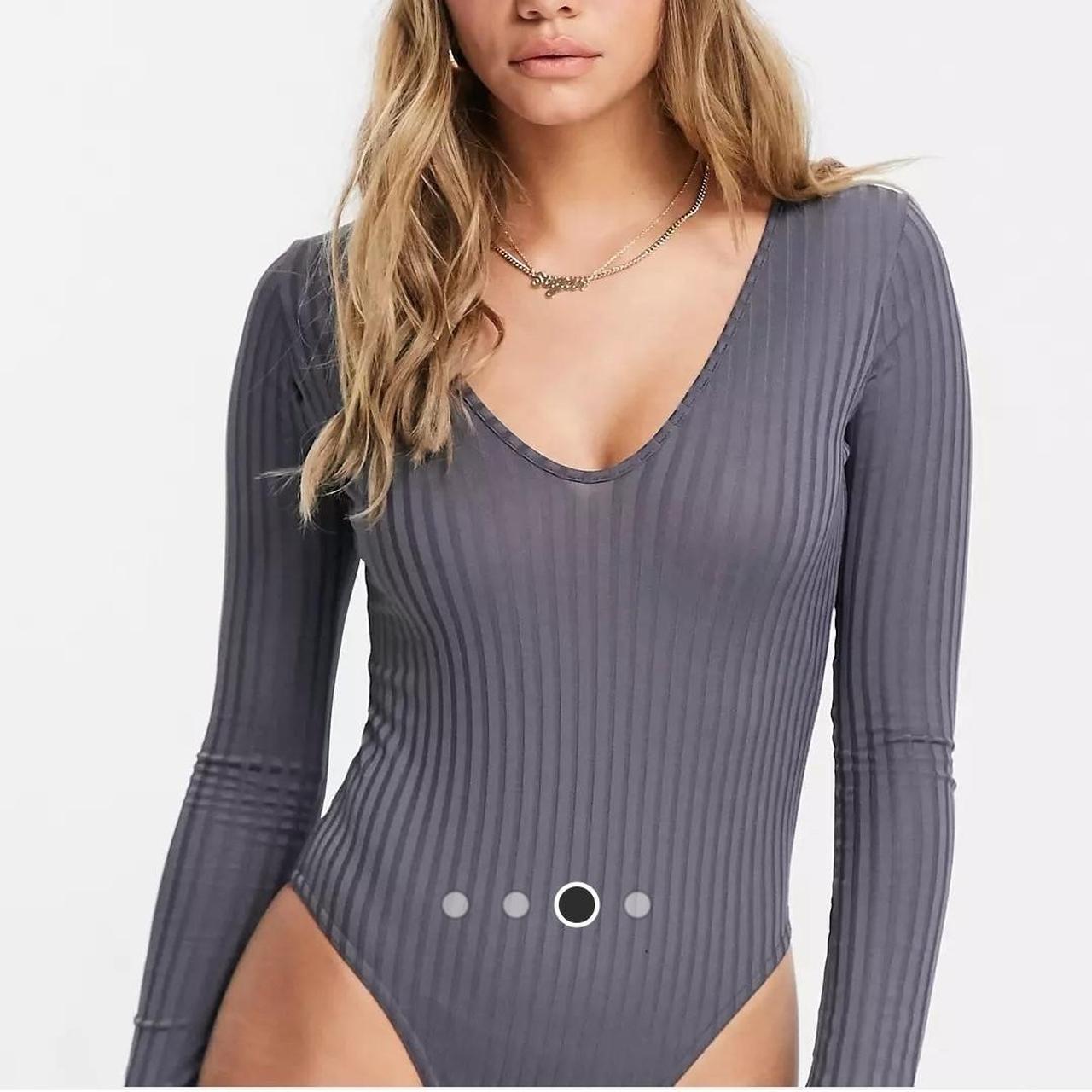 Missguided Basics V Neck Ribbed Long Sleeve Bodysuit Depop