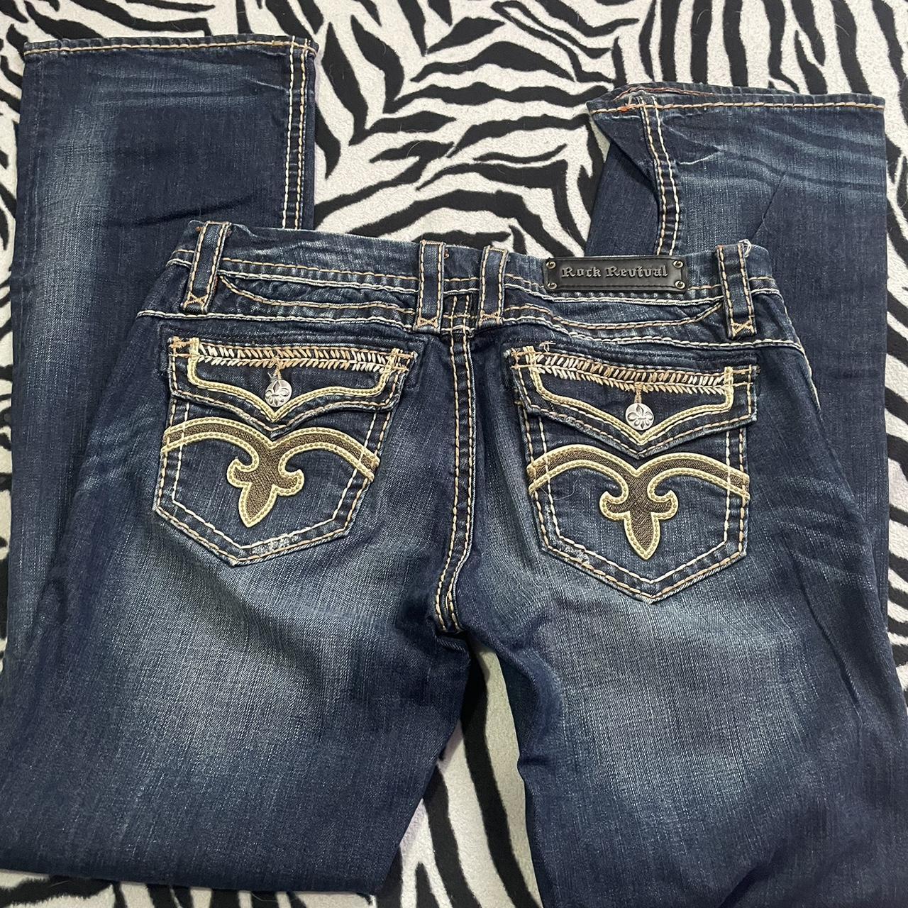 2000s bootcut rock revival jeans! - super cool wash... - Depop