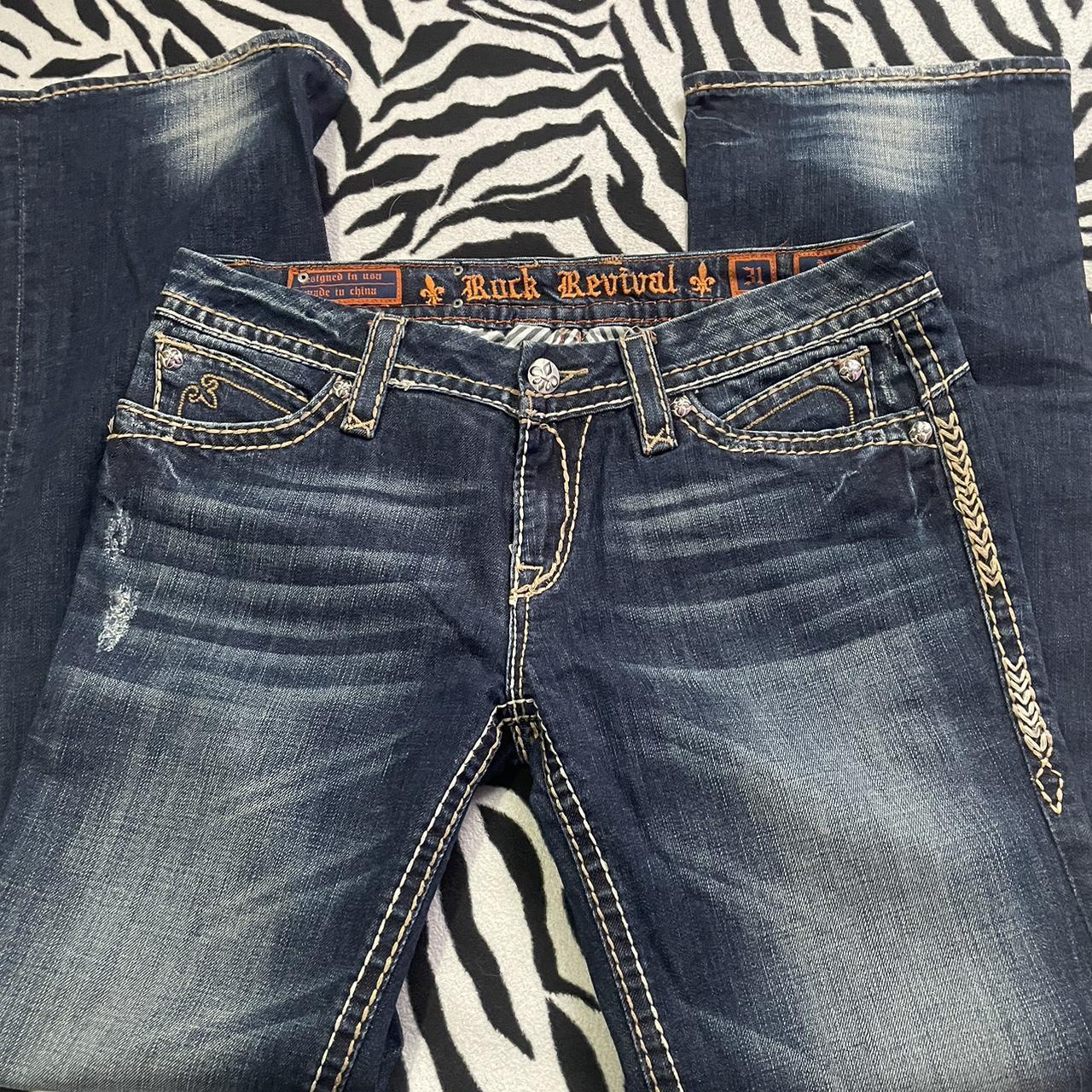 2000s bootcut rock revival jeans! - super cool wash... - Depop