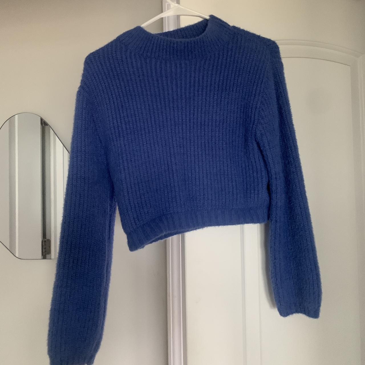LUSH CROPPED BLUE KNIT SWEATER super cute! worn... - Depop