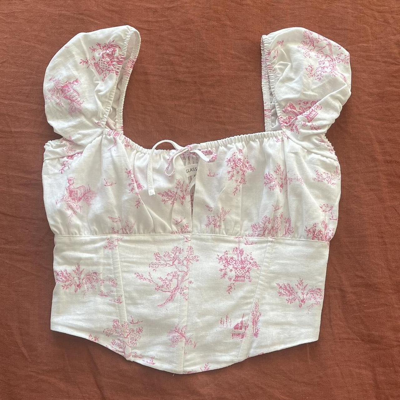 Glassons Corset Top Pink and White Floral Size... - Depop