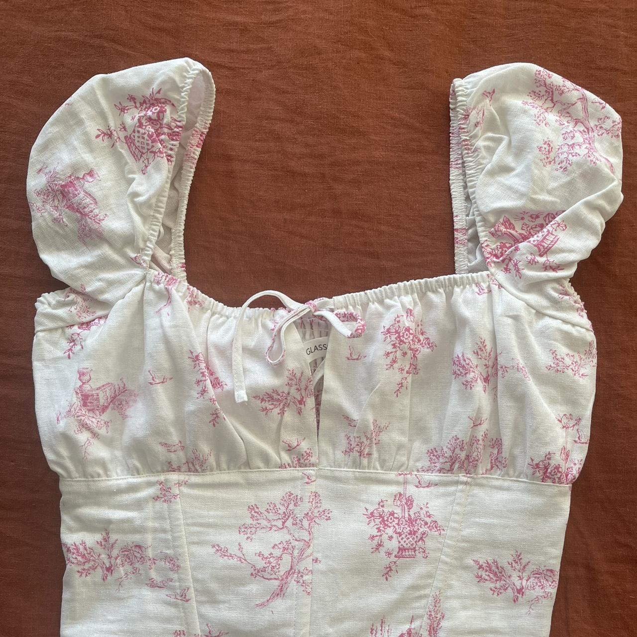 Glassons Corset Top Pink and White Floral Size... - Depop
