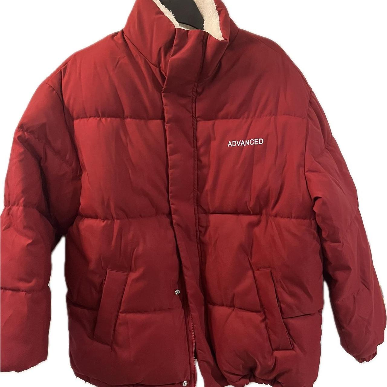 Red puffer jacket - white fluffy inside - Depop