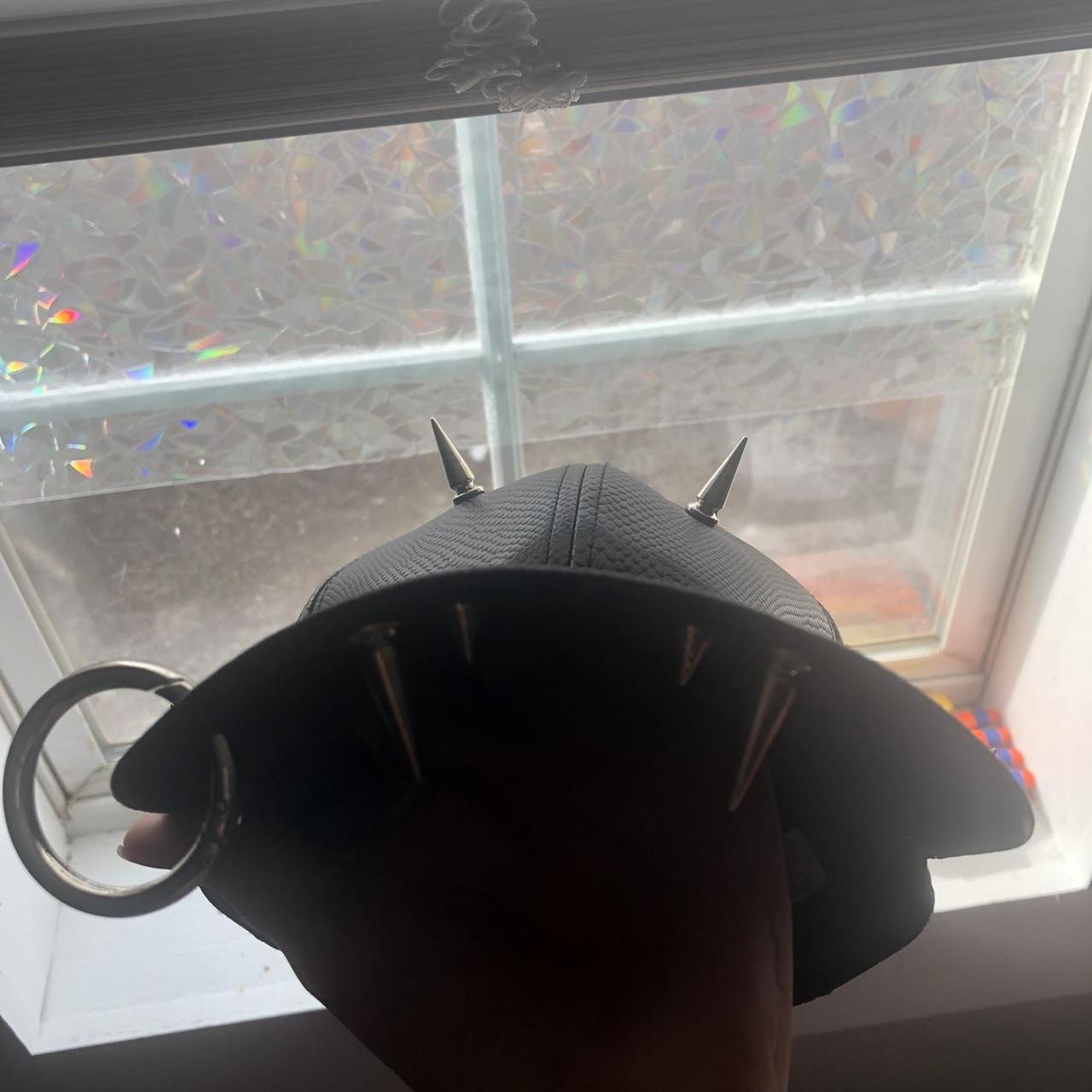 Black faux leather spiked hat with ring - Depop