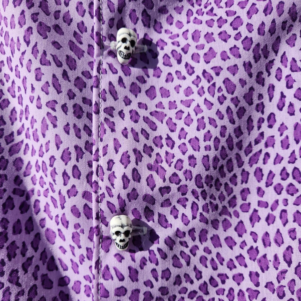 Men's purple leopard print lounge shirt, skull... - Depop