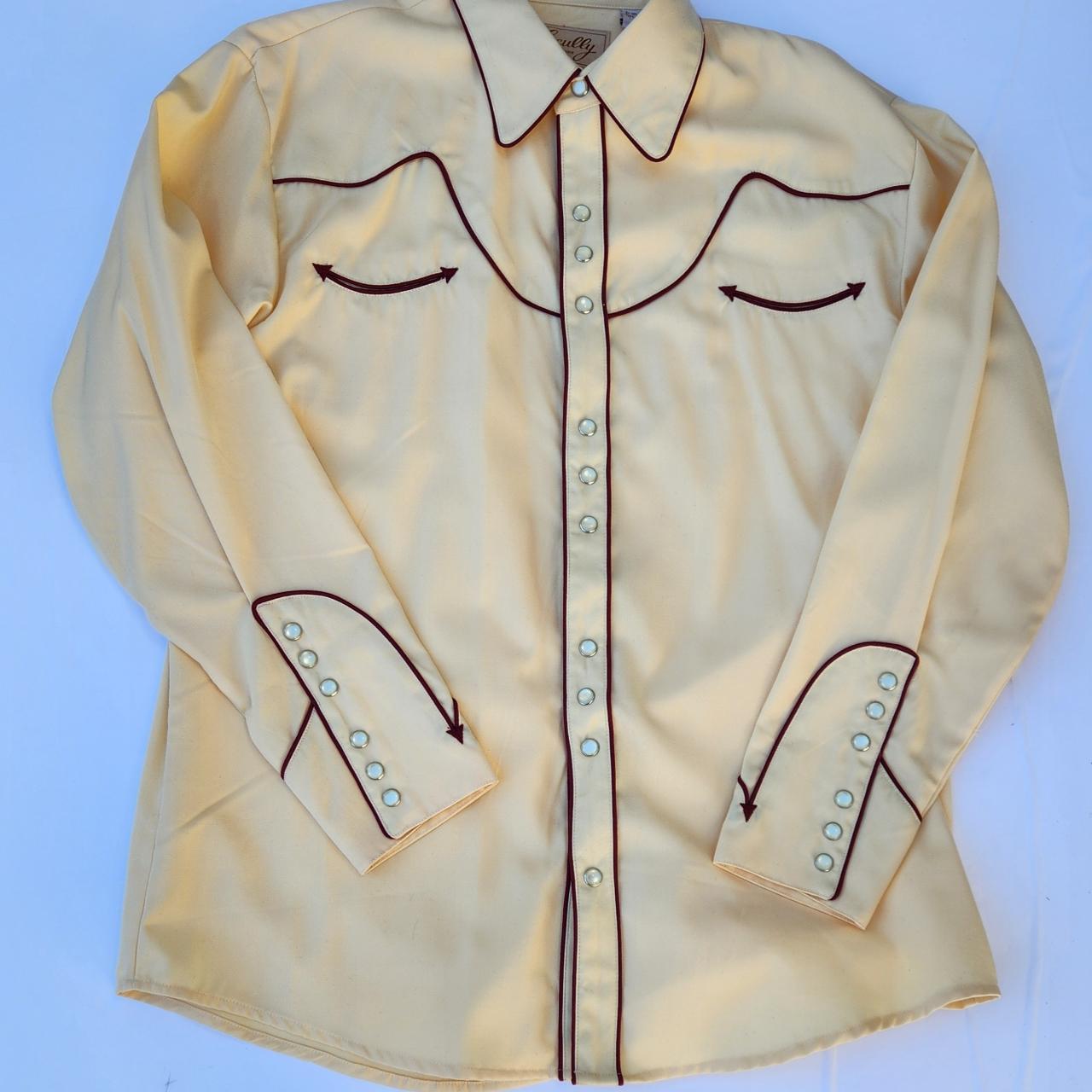 Men's yellow western shirt with green piping, snap... - Depop