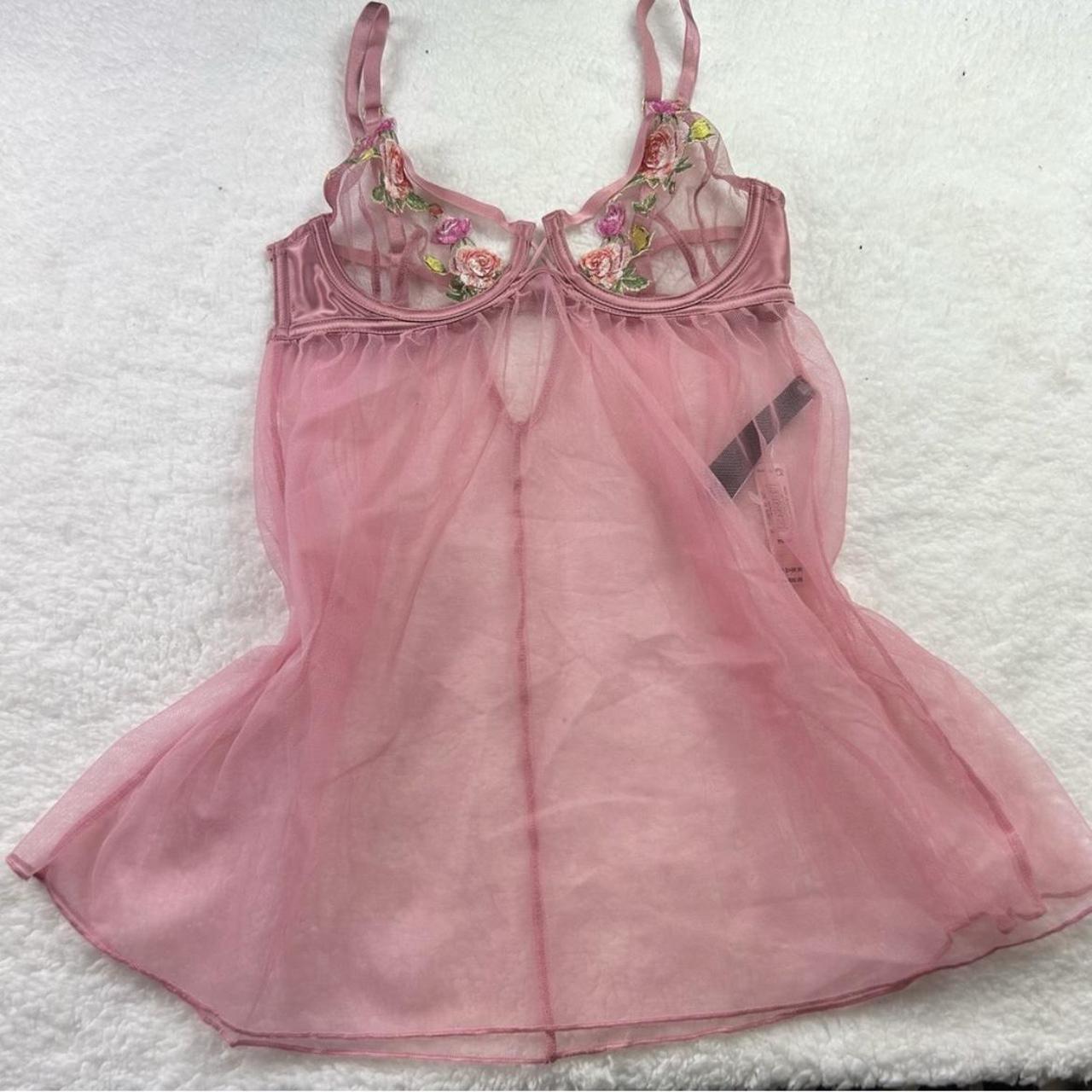 Victorias Secret Pink Rose Embroidered Baby Doll... - Depop