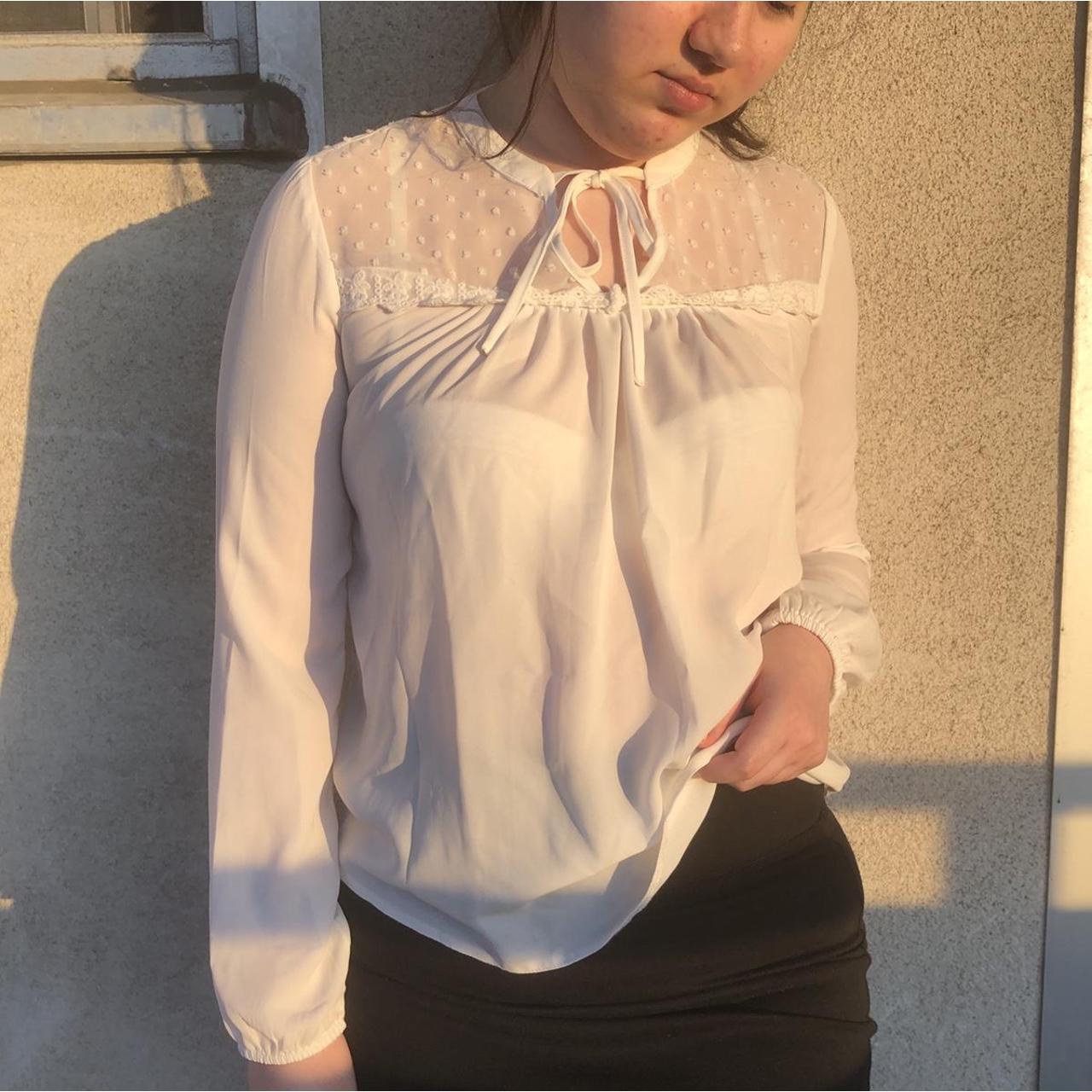 white flowy long-sleeve sheer blouse. so elegant... - Depop