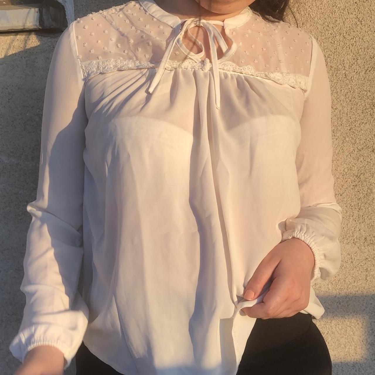 white flowy long-sleeve sheer blouse. so elegant... - Depop