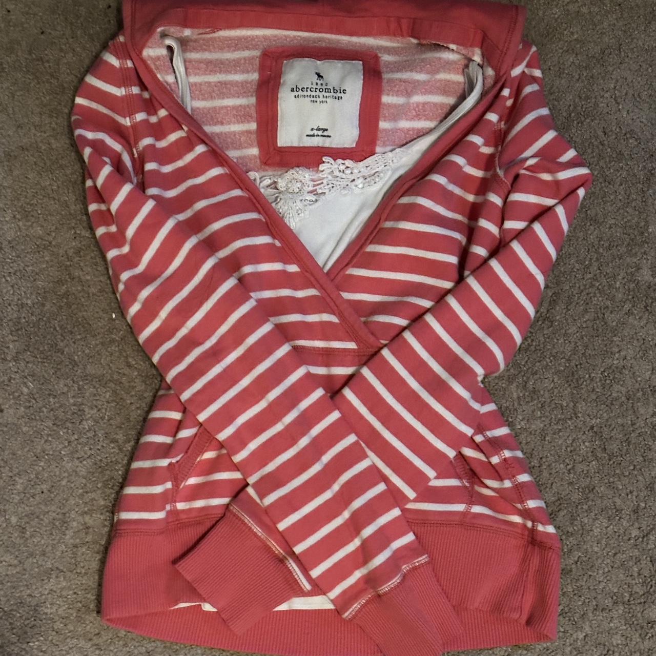 abercrombie and fitch striped pink hoodie, size xl... - Depop