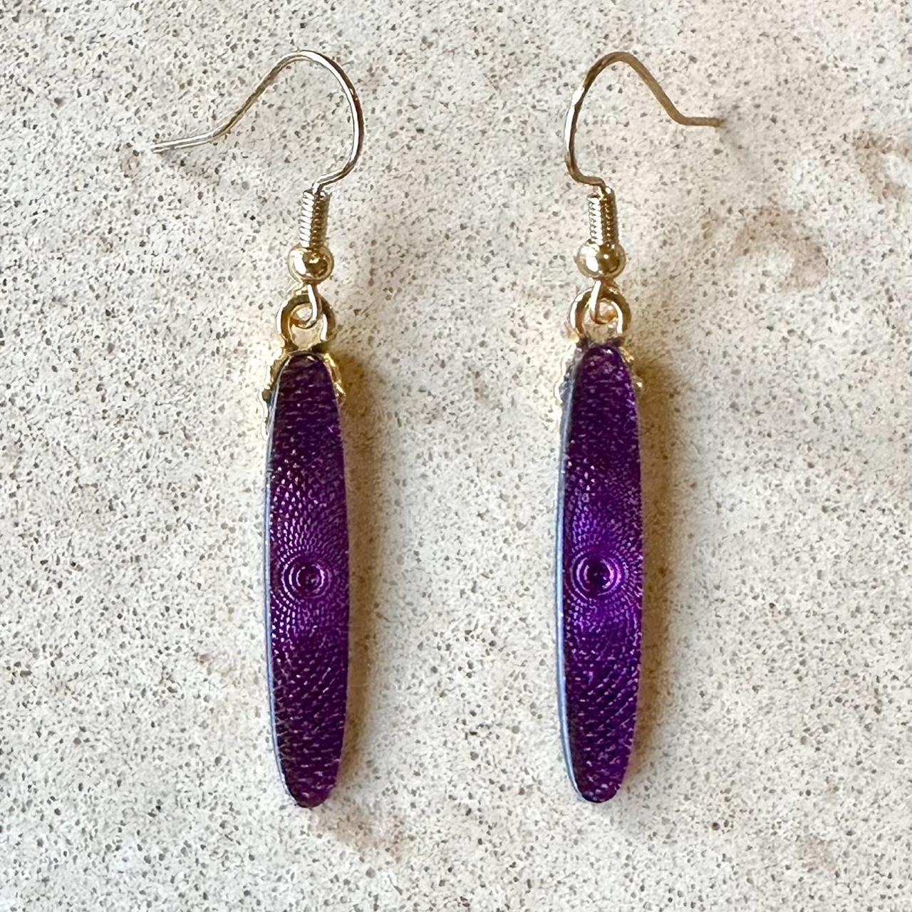 💜 Beautiful, purple, reflective earrings, reworked... - Depop