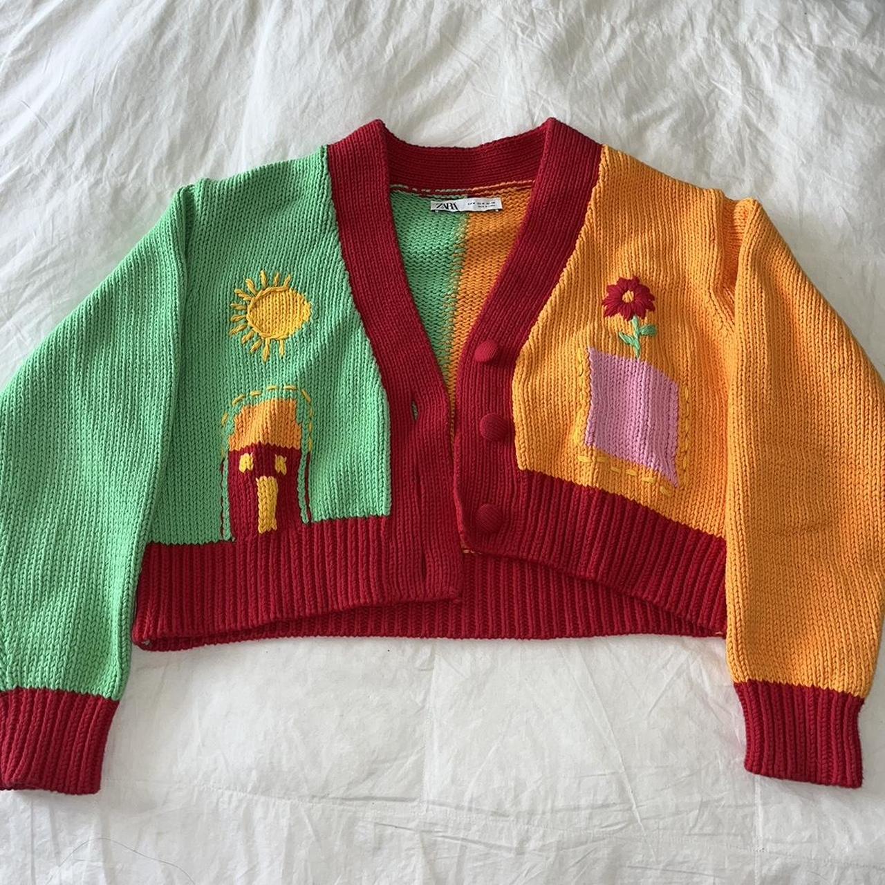 Zara multi-colored cropped cardigan ️💚🧡 #knitted... - Depop