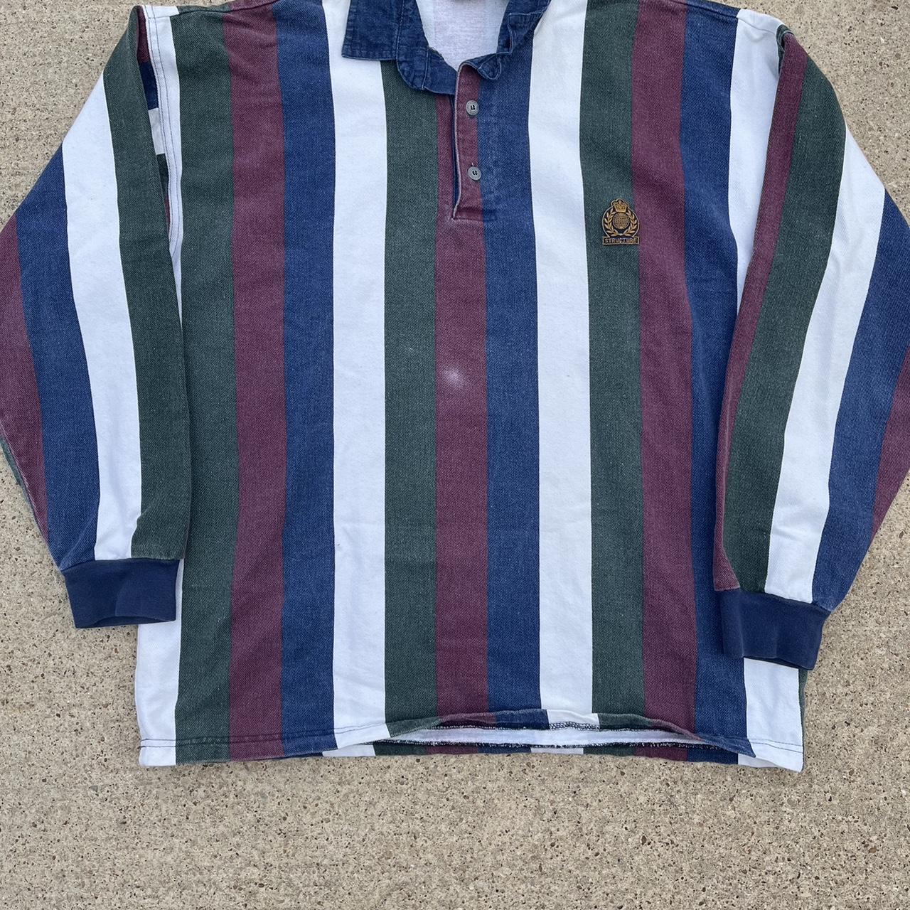 Structure 90s patterned and washed long sleeve polo... - Depop