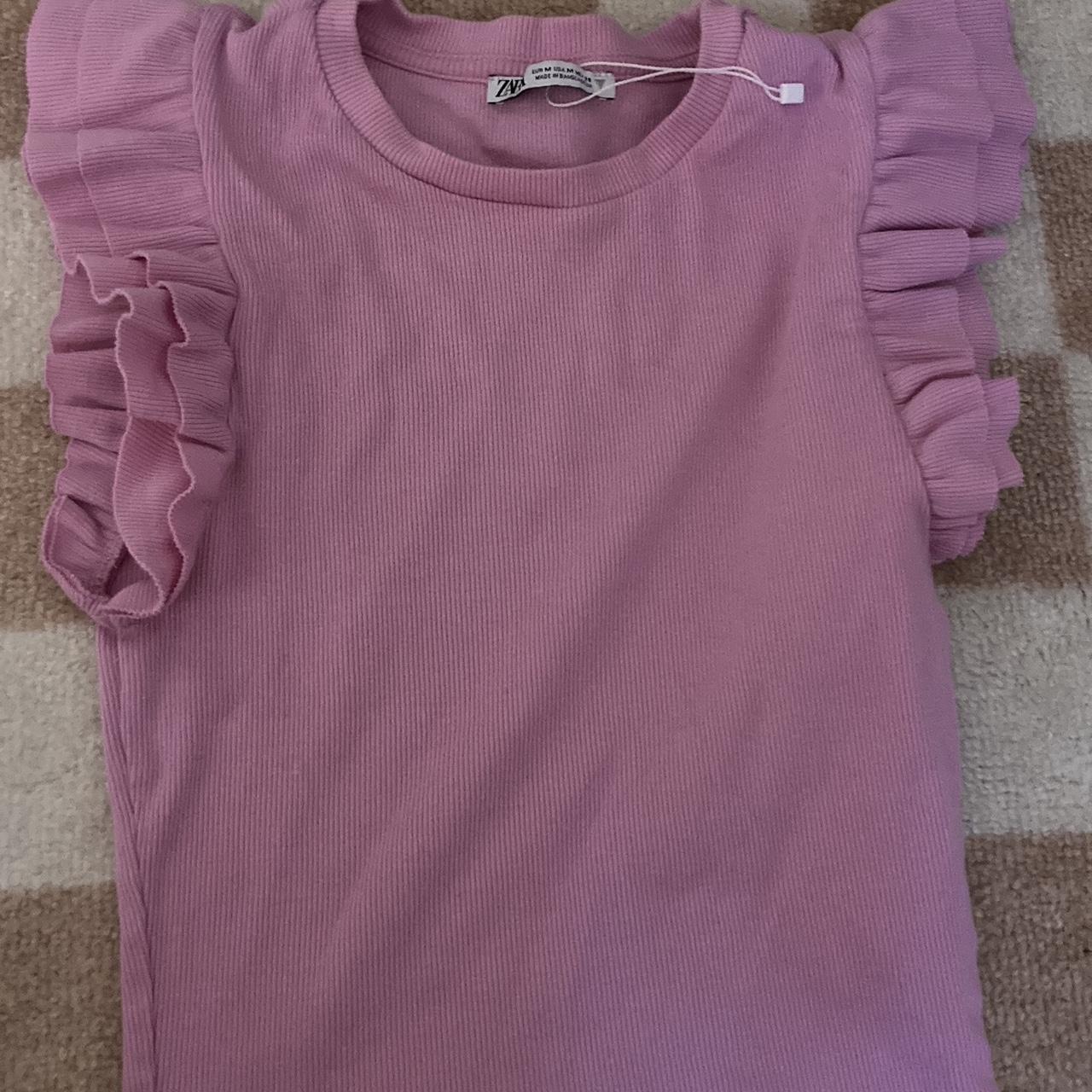 Zara ruffled t-shirt #zara #ruffletop #ruffle... - Depop