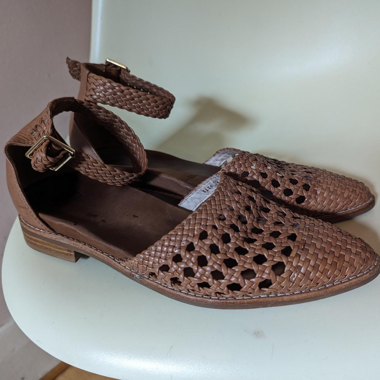 Bared tan leather sandals size 38 Bought in 2020 for... - Depop