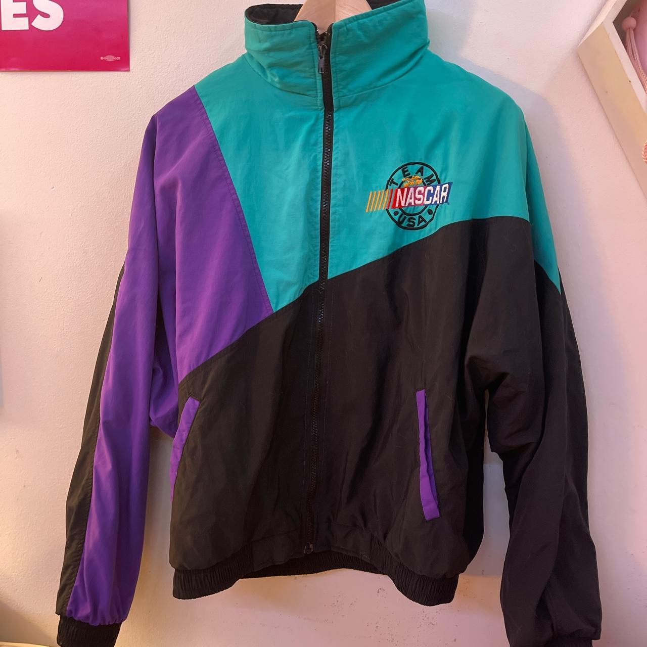 VINTAGE MULTI-COLORED NASCAR WINDBREAKER 🏎️ vibrant... - Depop