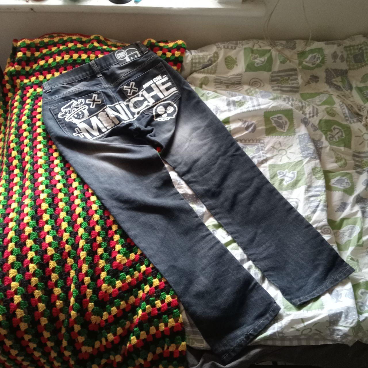 mini che bsx bape style jeans super cute y2k swag... - Depop