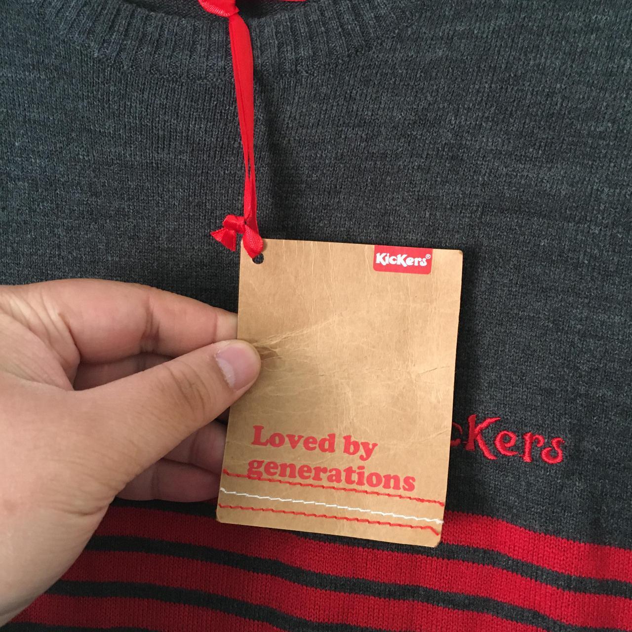 Vintage Kickers Navy With Red Stripes Round Neck... - Depop