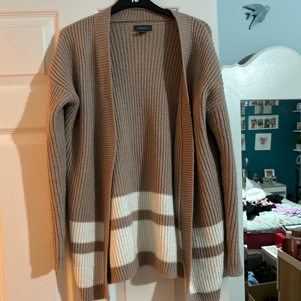 Pinky/beige cardigan with white stripes from primark... - Depop