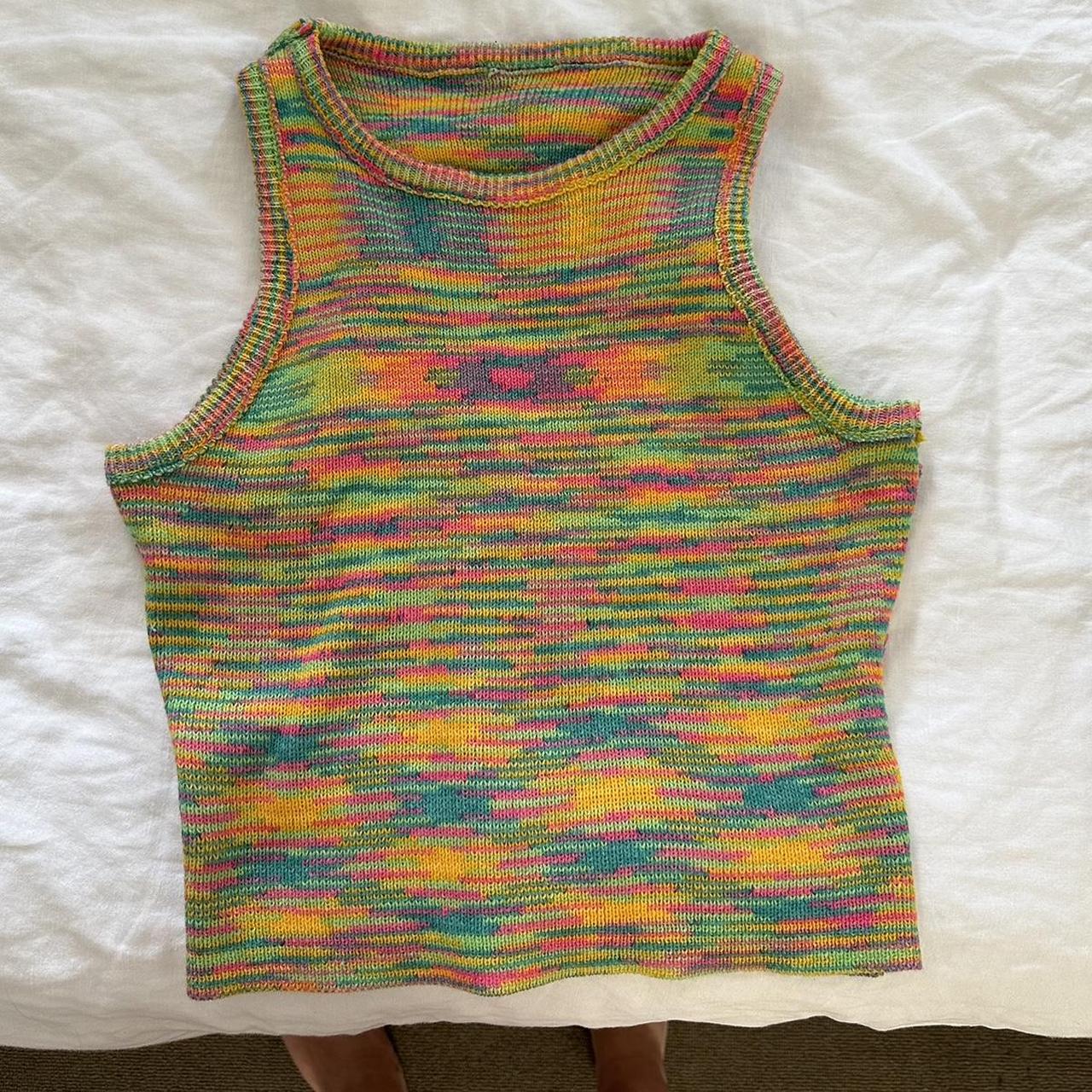 Multi coloured knit vest - Depop