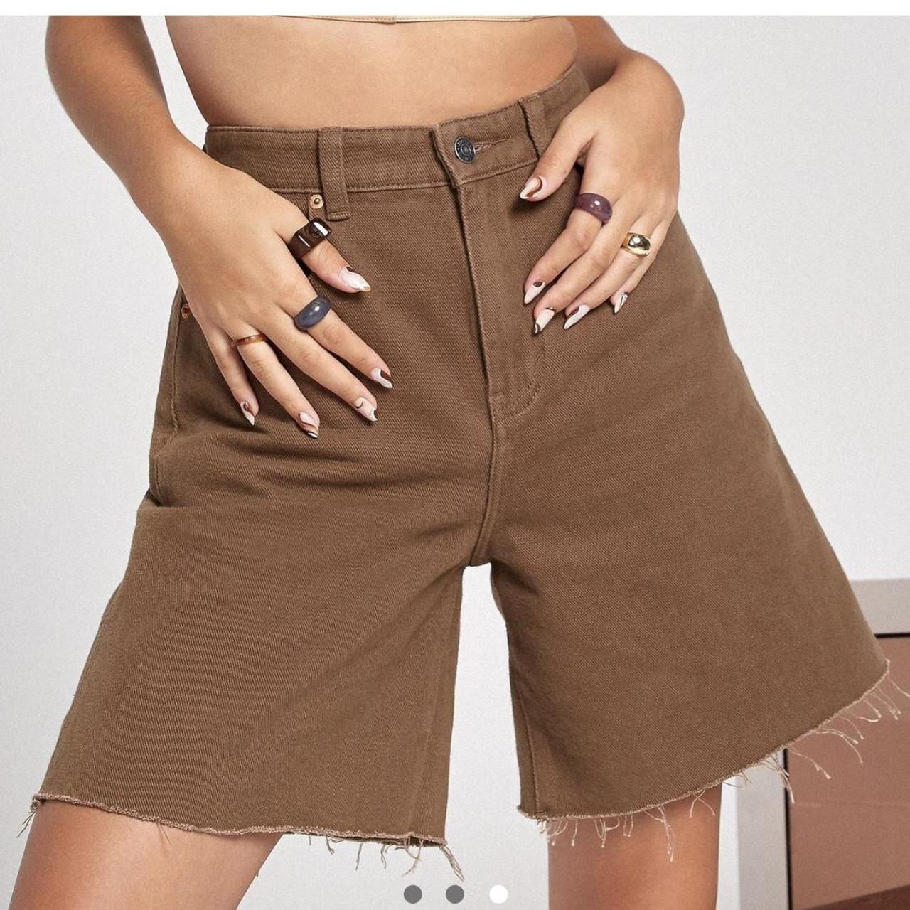 Brown motel wide leg shorts, oversized Size l Faded - Depop