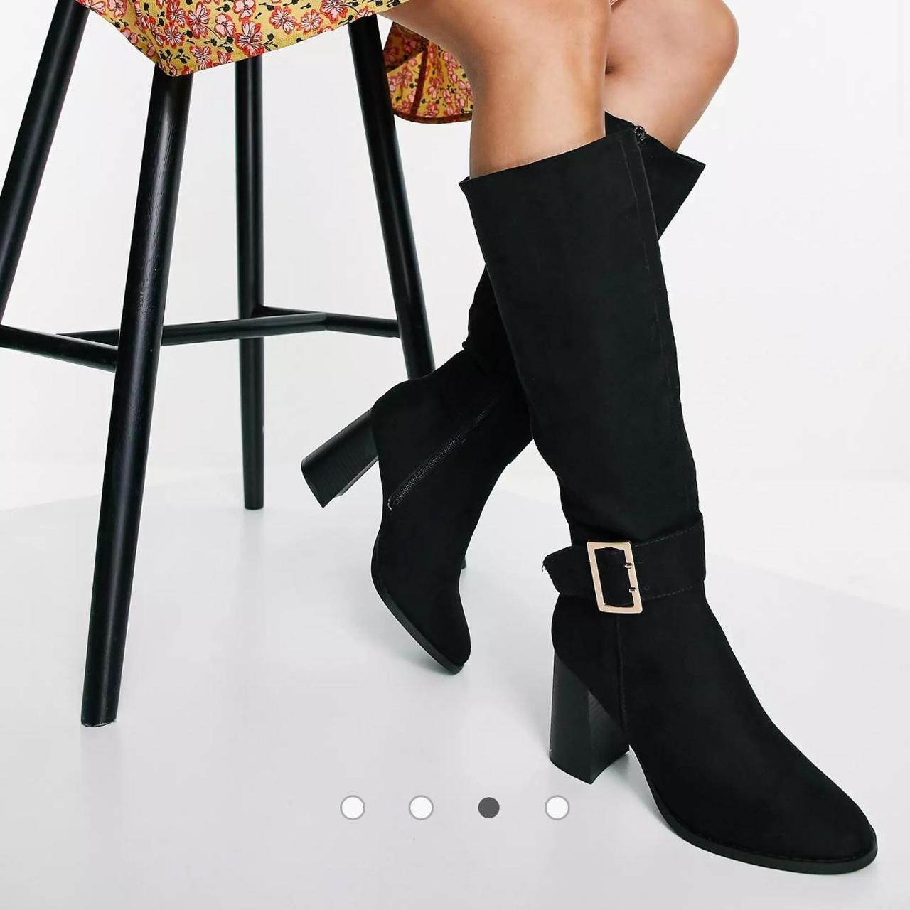 ASOS Charlotte heeled knee boots with buckle trim in... - Depop