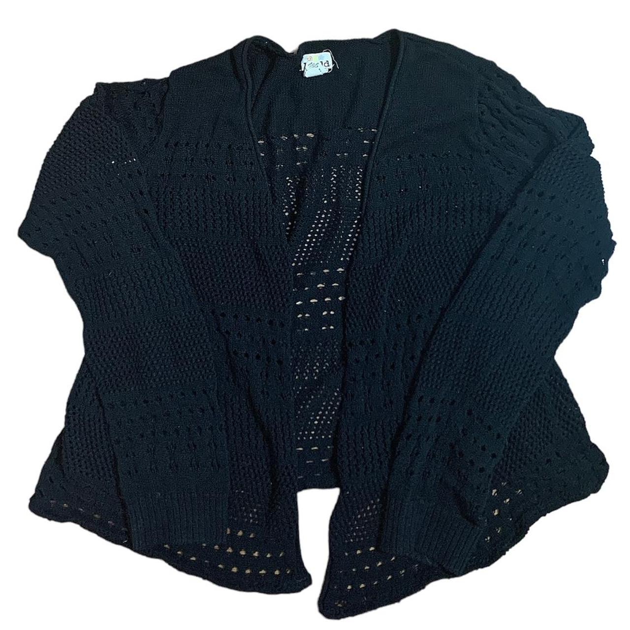 whimsigoth crochet open knit front tie black... - Depop