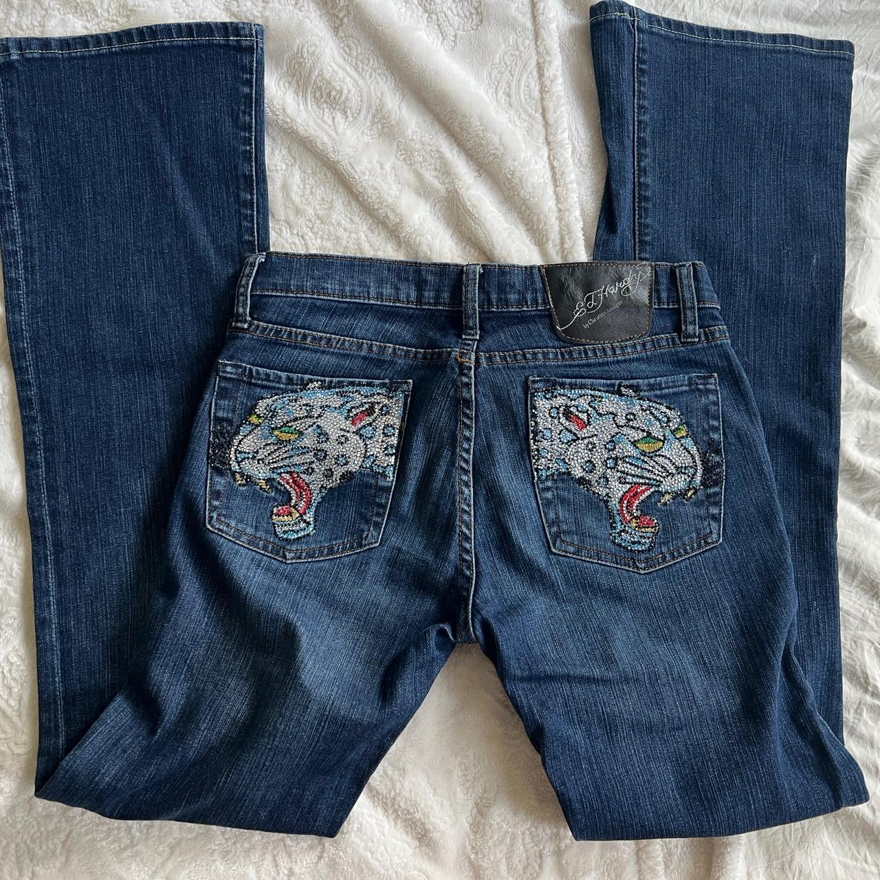 Ed Hardy low rise blue denim jeans with... | Depop