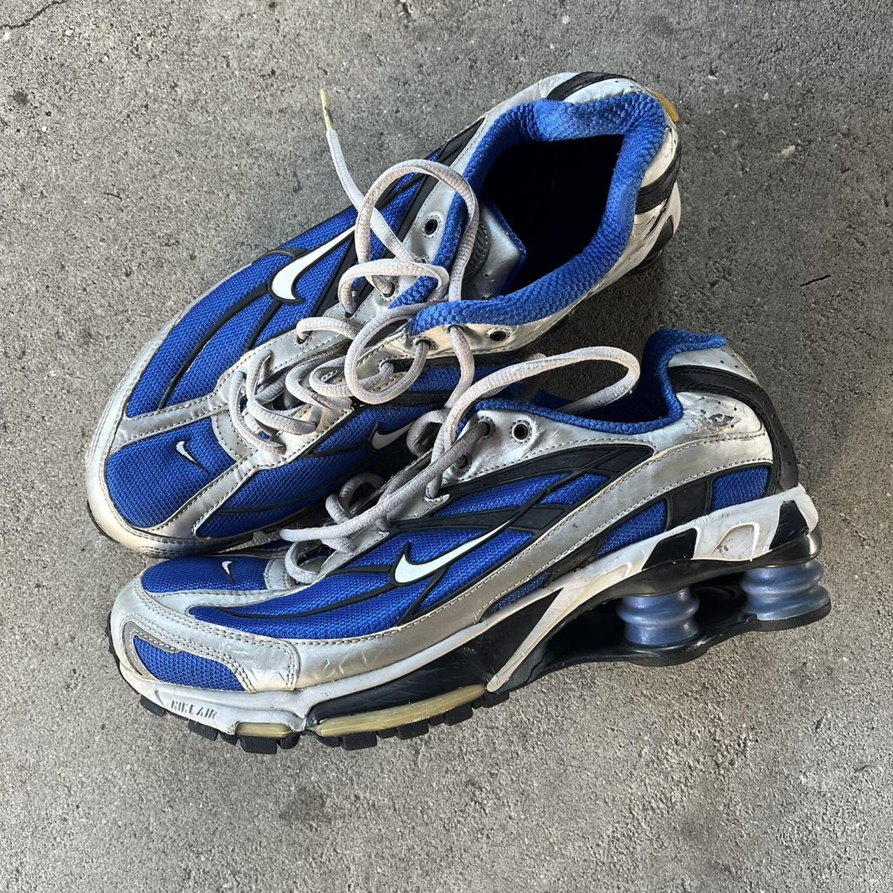 Vintage 00s Y2K Blue Nike Shox trainers Size 10 - Depop