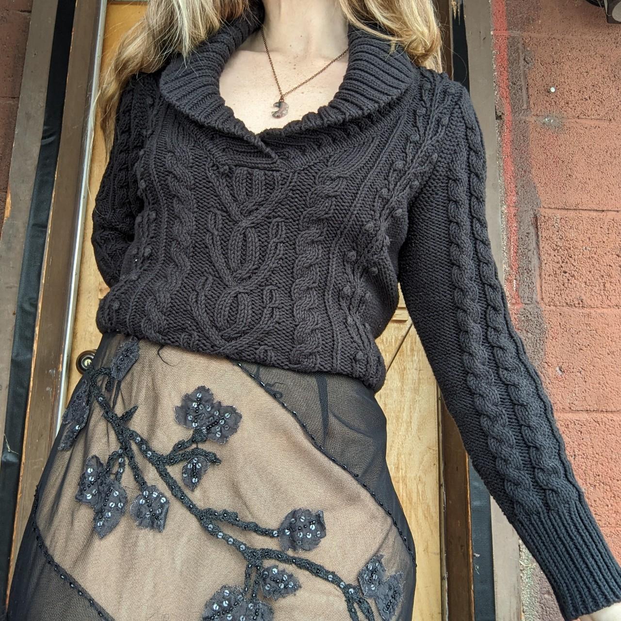 Cottagecore gothic boho cable knit cowl sweater,... - Depop