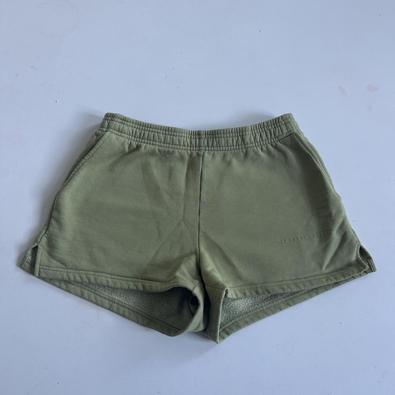 Aritzia sage green super fleece sweat-shorts Size... - Depop