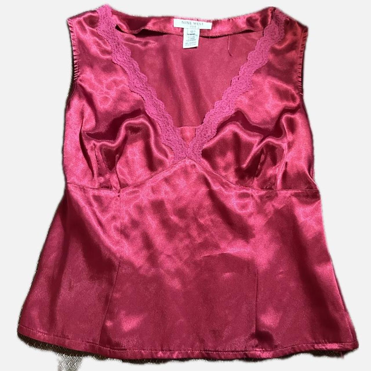 Nine West dark Pink satin slip top with lace... - Depop