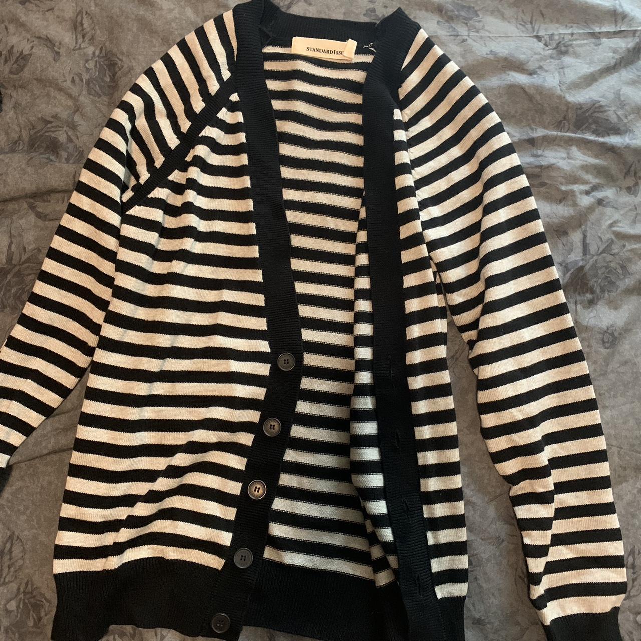 black and white striped cardigan 🖤🤍 - emo/wednesday... - Depop