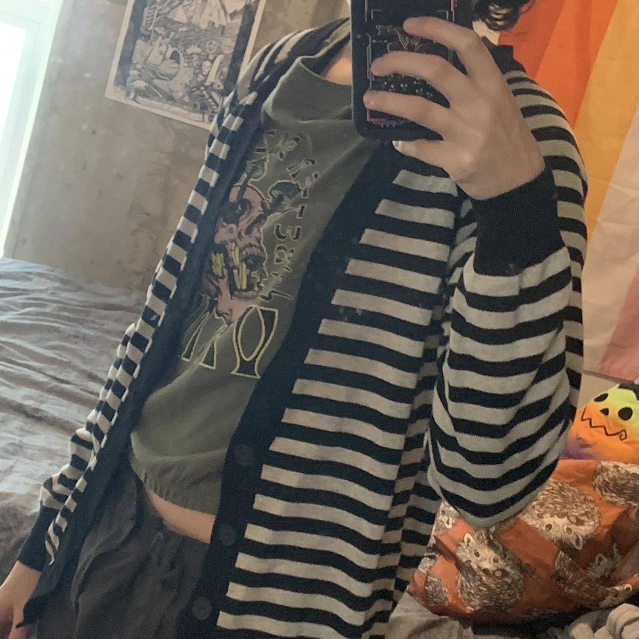 black and white striped cardigan 🖤🤍 - emo/wednesday... - Depop