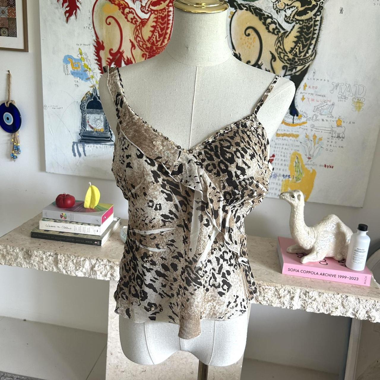 Bling leopard print cami spaghetti strap top with... - Depop