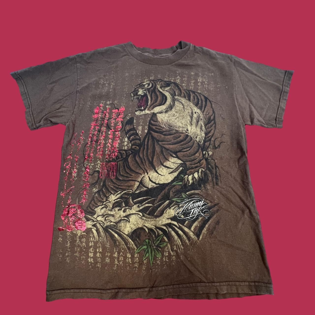 Alstyle Miami Ink brown vintage tiger tattoo graphic... - Depop