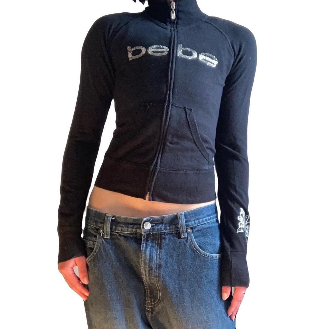 Bebe Women's Silver and Black Jacket | Depop