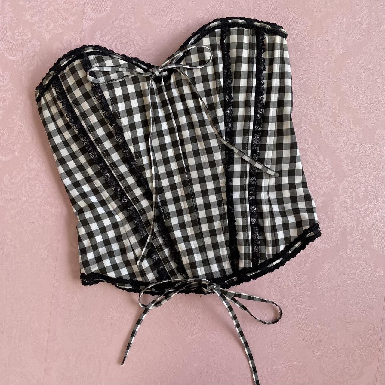 Vintage Y2K Betsey Johnson gingham corset... - Depop