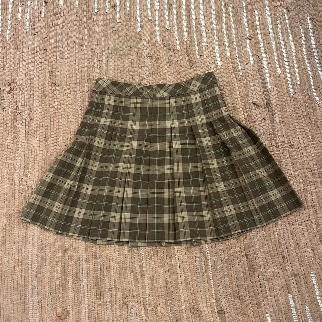plaid aritzia sunday best mini tennis skirt brown... - Depop