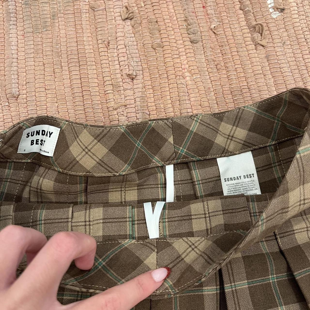 plaid aritzia sunday best mini tennis skirt brown... - Depop